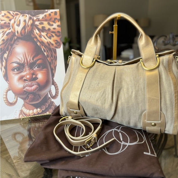 Kooba | Bags | Kooba Beige Satchel With Gold Accents | Poshmark